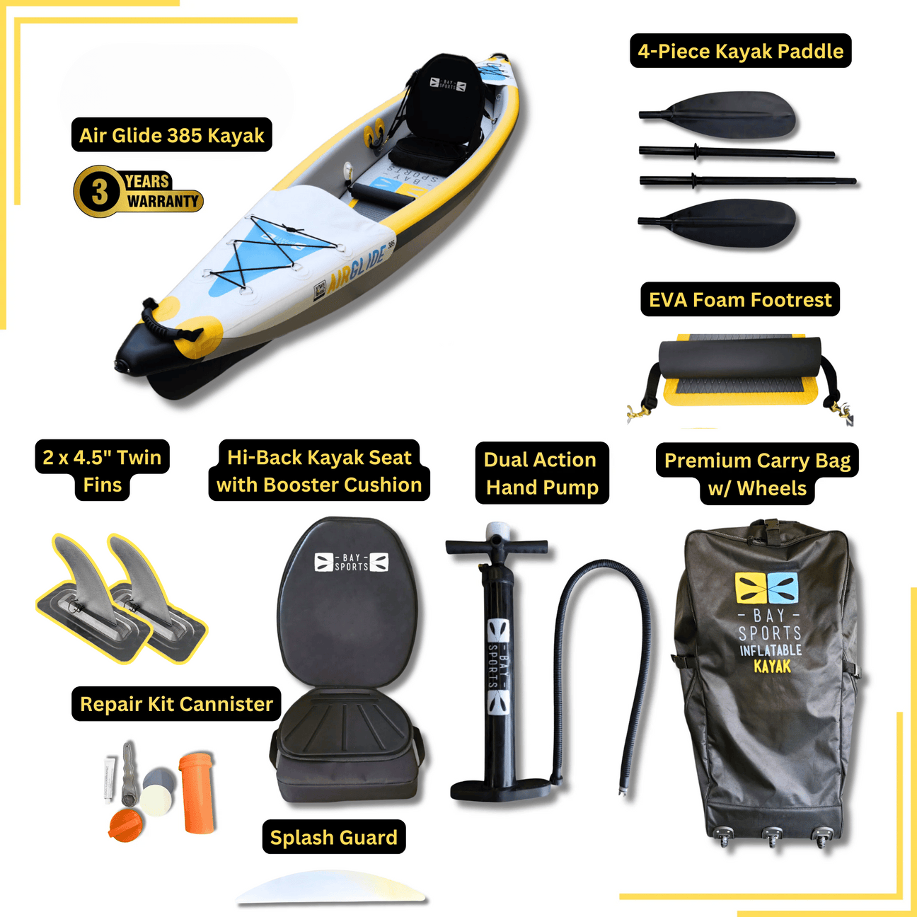 Single Inflatable Kayak | Air Glide 385 | Bay Sports